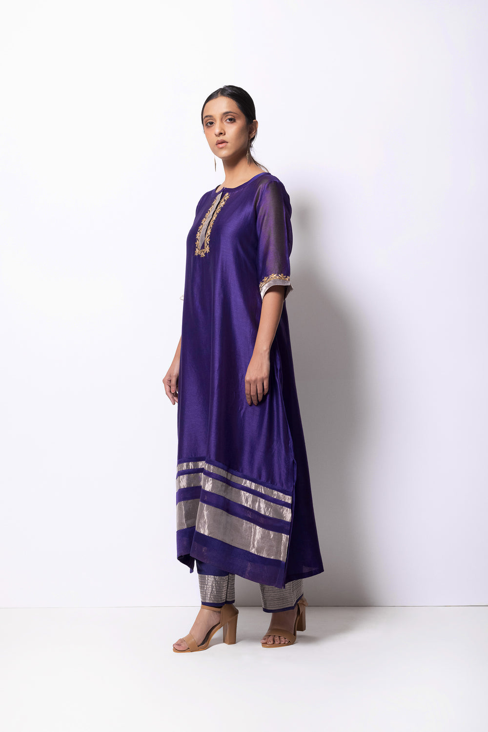 Violet Chanderi Silk - A-line Kurta Set