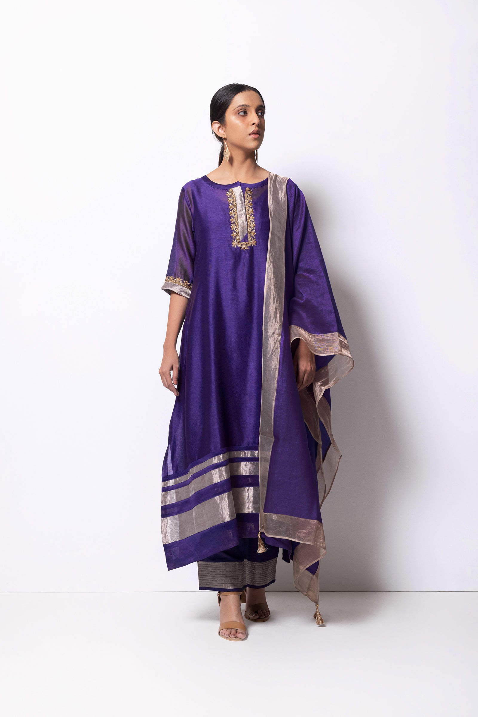 Violet Chanderi Silk - A-line Kurta Set