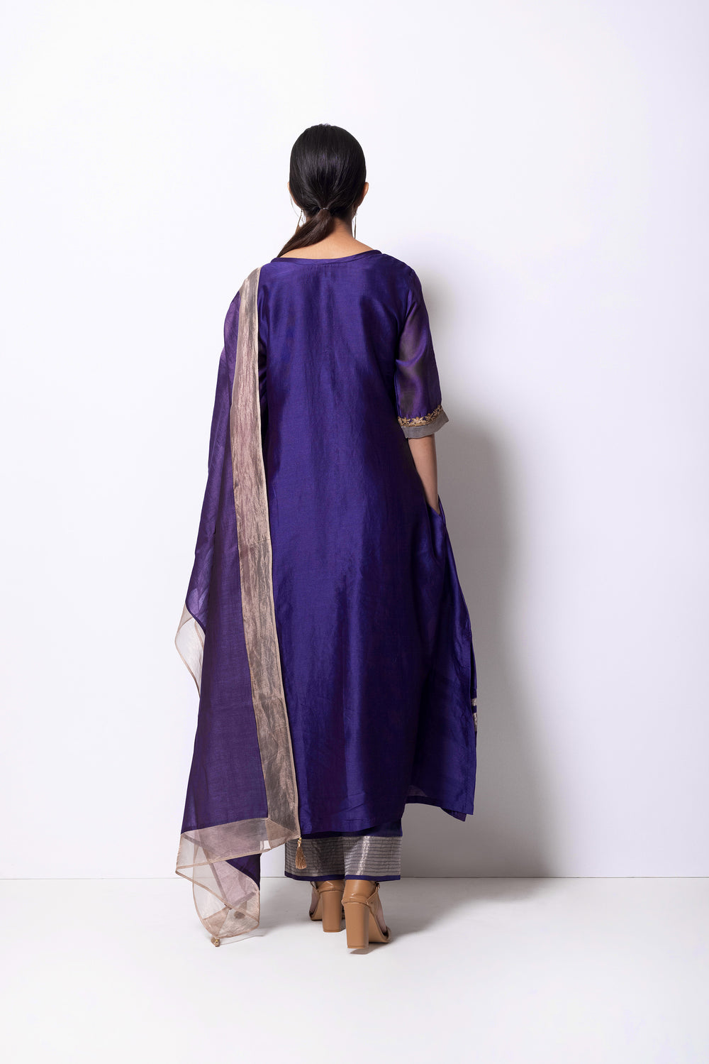 Violet Chanderi Silk - A-line Kurta Set