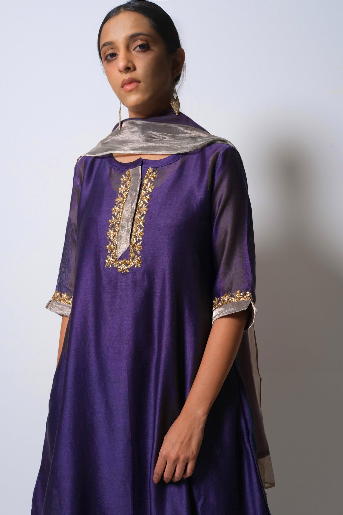 Violet Chanderi Silk - A-line Kurta Set